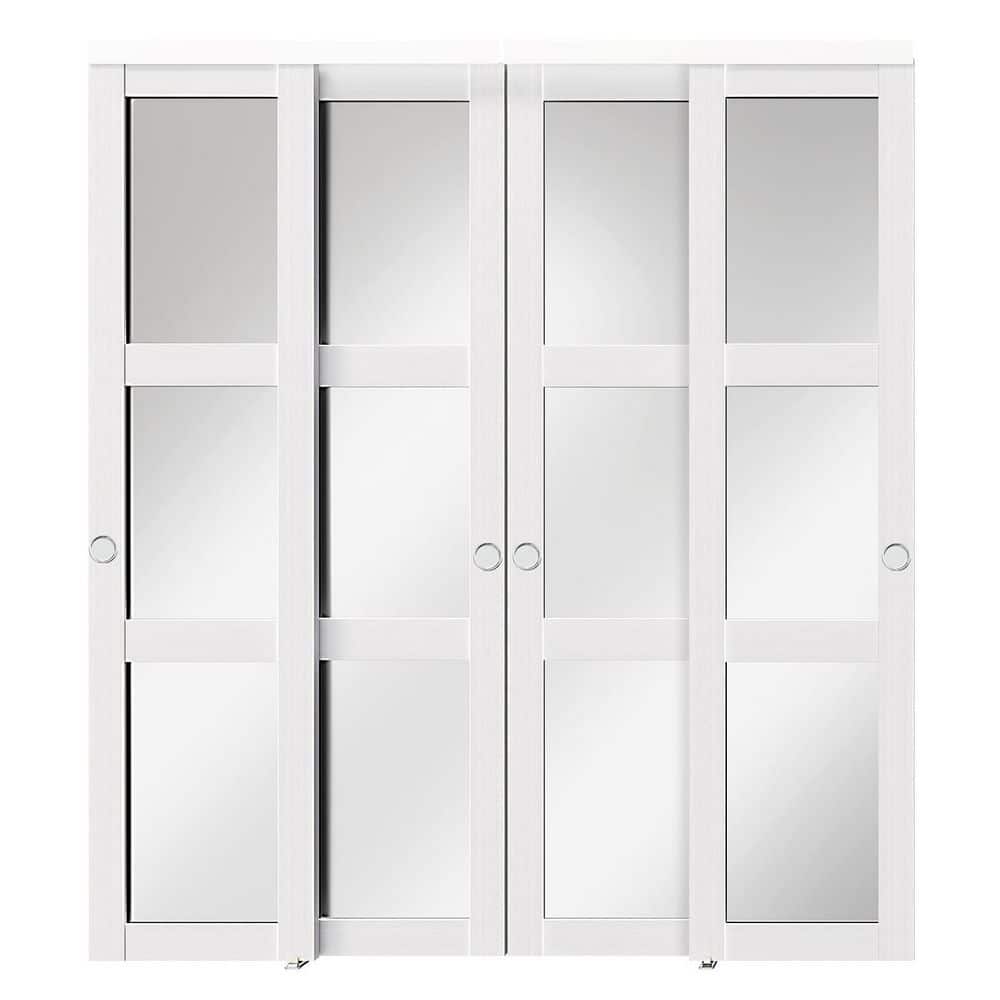 TENONER 144 in. x 80 in. 3-Lite Mirrored Glass PVC Covering MDF ...