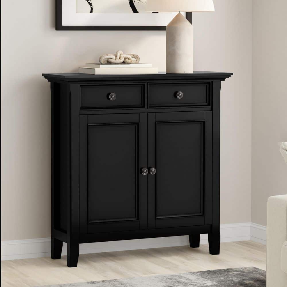 Simpli Home Amherst Black 36 in. H Storage Cabinet with 2-Doors and 2 ...