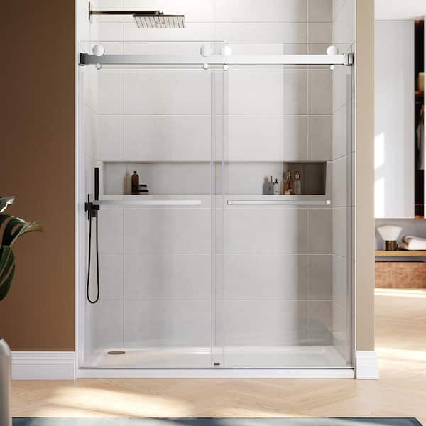 UNIKOO UKD01 56 to 58 in. W x 80 in. H Double Sliding Frameless Shower ...