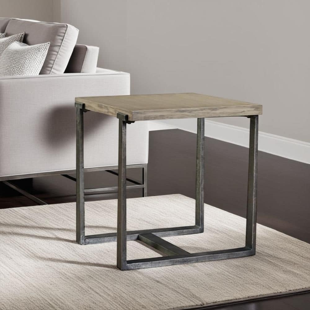 Benjara Dalen 22 in. Gray and Pewter Rectangle Wooden End Table ...