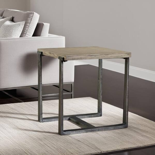 Benjara Dalen 22 in. Gray and Pewter Rectangle Wooden End Table ...