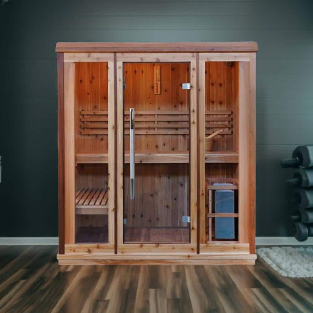 SUNRAY SAUNAS Hampton 3-Person Indoor Hemlock Wet/Dry Sauna with 4.5 kW ...