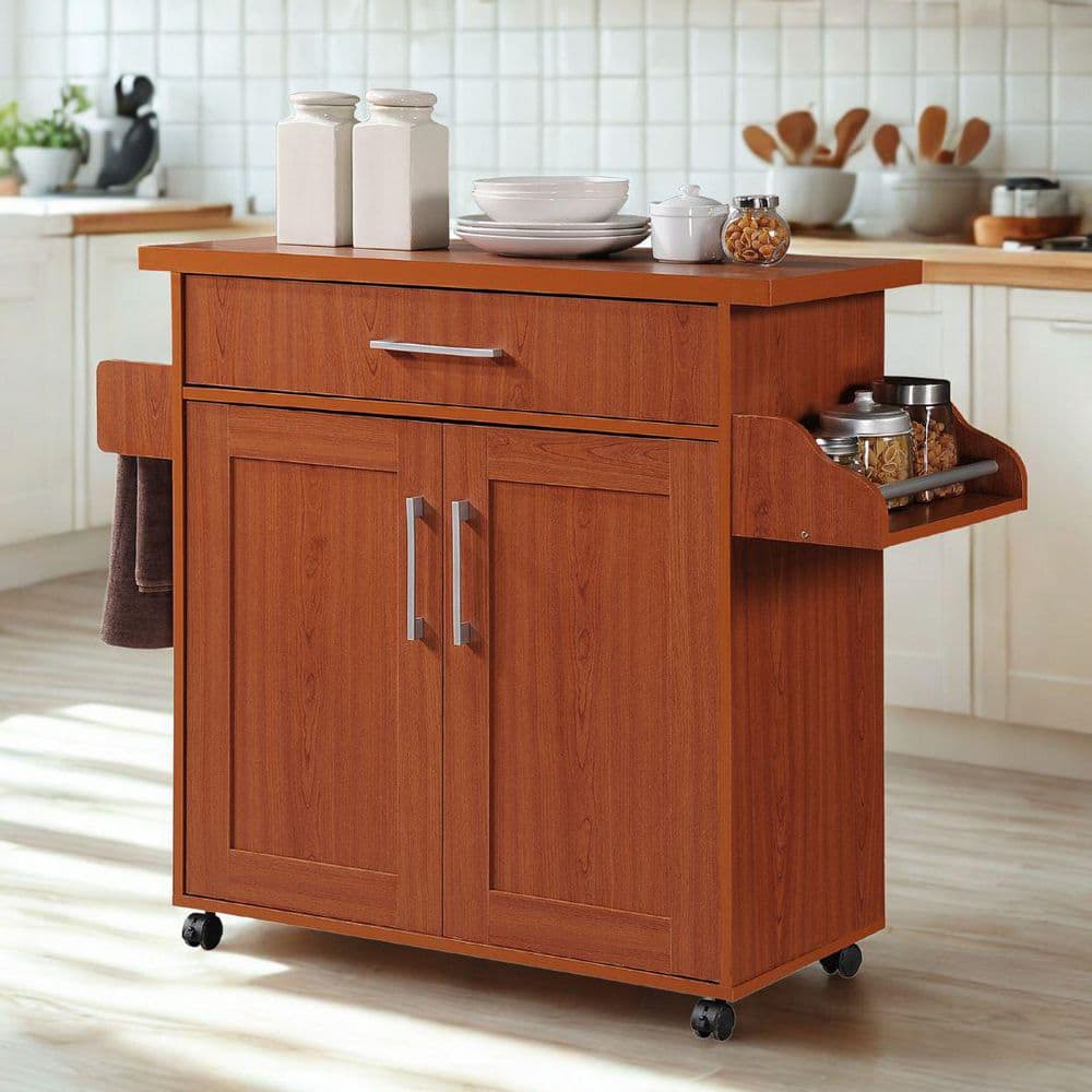Reviews for L'Baiet Cherry Wood Top 35 in. Wide Kitchen Island Cart ...