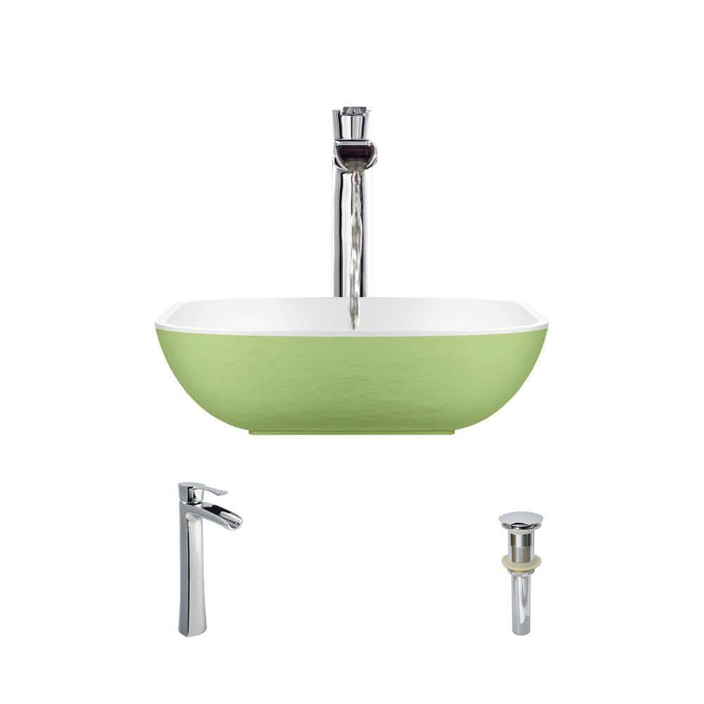 Rene Vessel Bathroom Sink in Sage with 7007 Faucet and Pop-Up Drain in ...