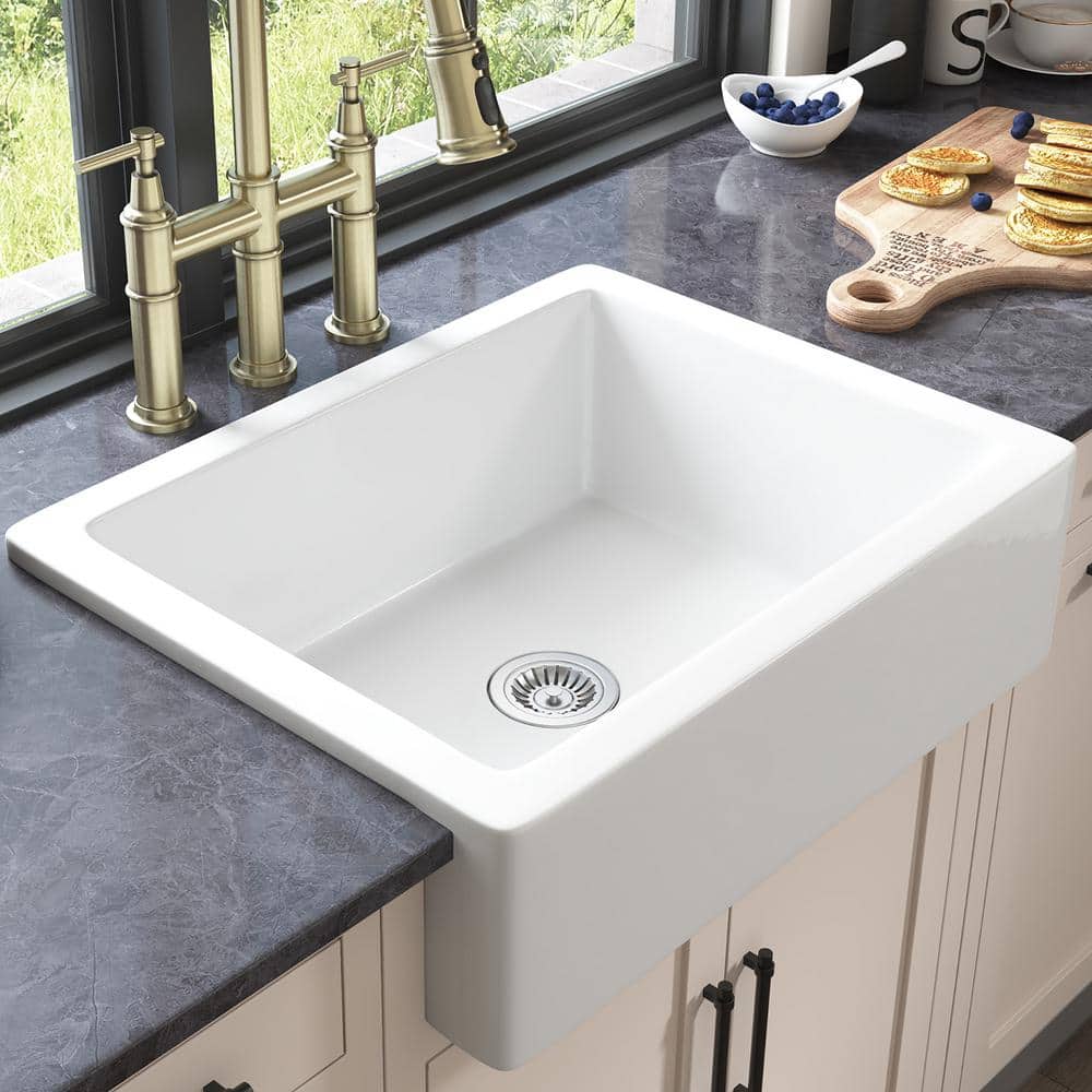 Staykiwi 24 In. Farmhouse Single Bowl White Ceramic Kitchen Sink ...