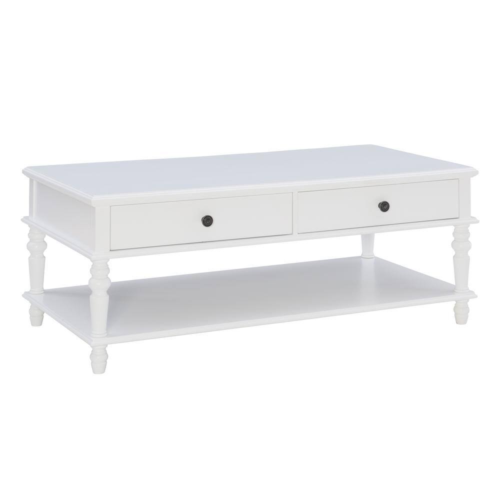 Linon Home Decor Perl 48 in. Rustic White Rectangle Wood Coffee Table ...