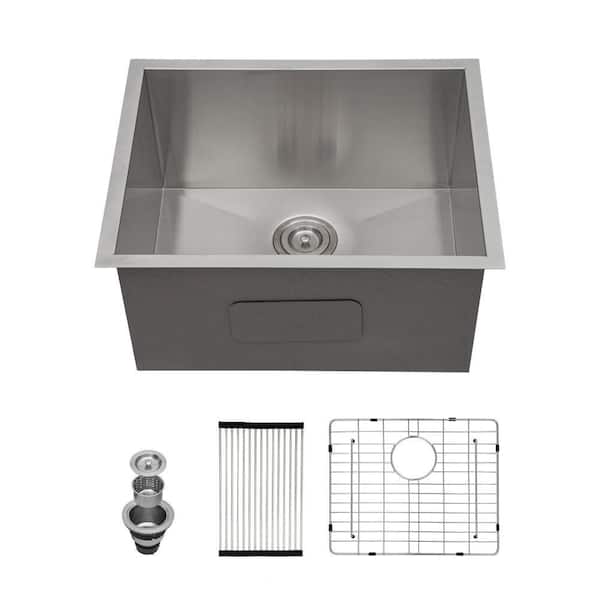 PRIMEPLUS 23 in. Undermount Single Bowl 16-Gauge Brushed Stainless ...