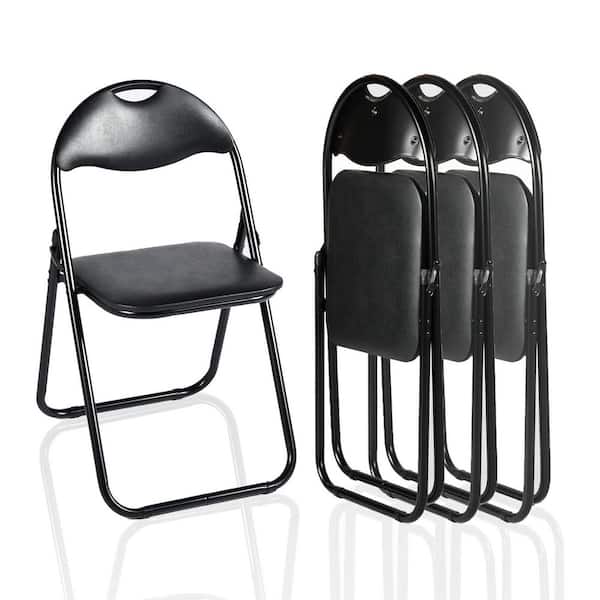 Homy Casa PEACF PB 4-Piece Black PVC Plastic Upholstered Folding Chairs ...