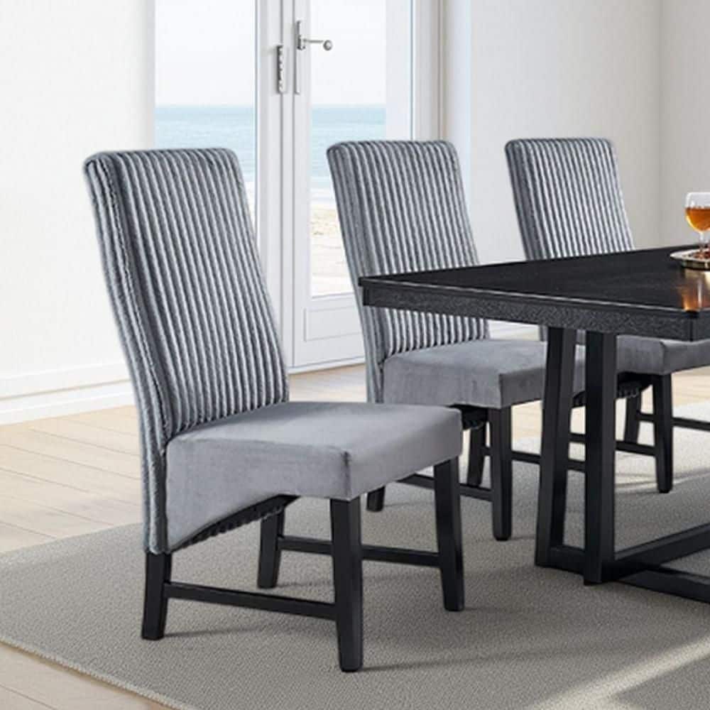 Benjara Jory Gray and Black Fabric Upholstered Back, Solid back Dining ...