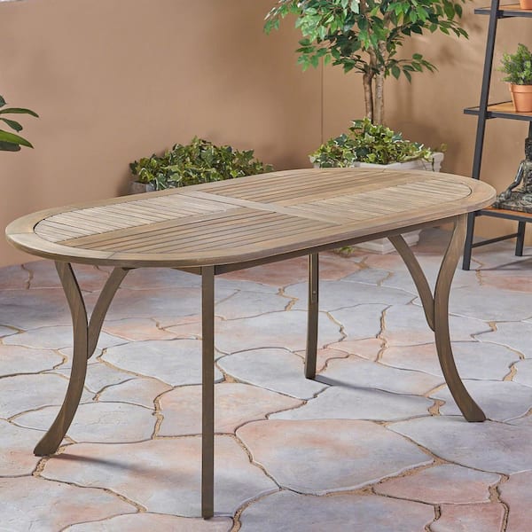 Coporesell 70 in. Grey Acacia Wood Oval Outdoor Dining Table CLCCPT07GR ...