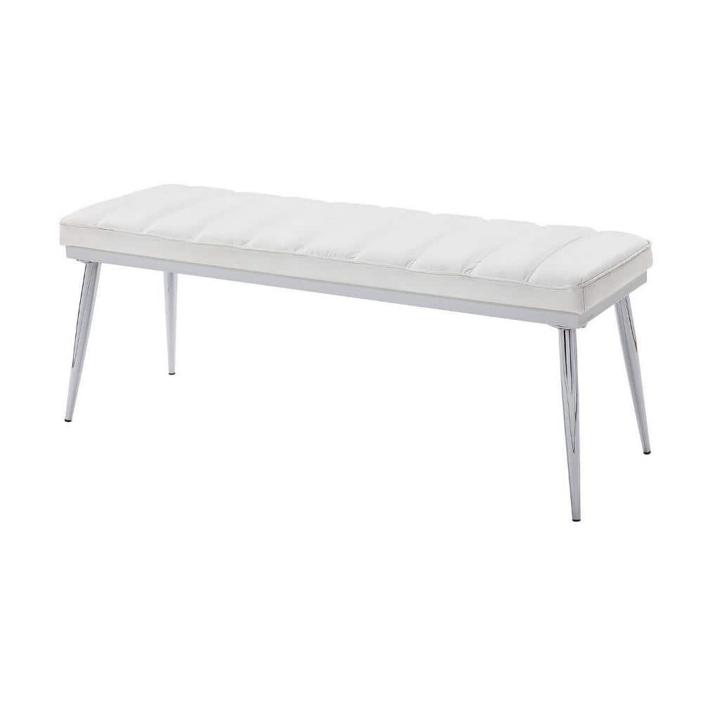 Benjara 47 in. White and Chrome Backless Bedroom Bench with Vertical ...