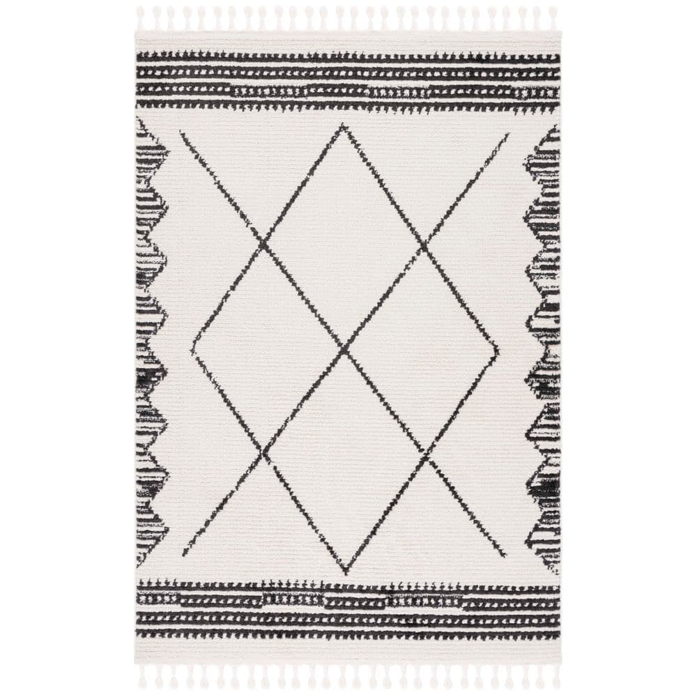 SAFAVIEH Moroccan Tassel 8 ft. x 10 ft. Ivory/Black Diamond Tassel Area ...