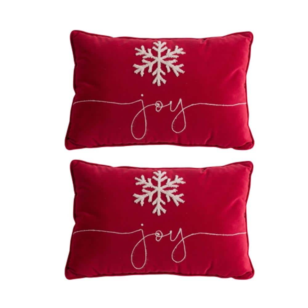 Afoxsos Red Velvet Plush 12 in. x 18 in. Throw Pillows with Embroidered ...