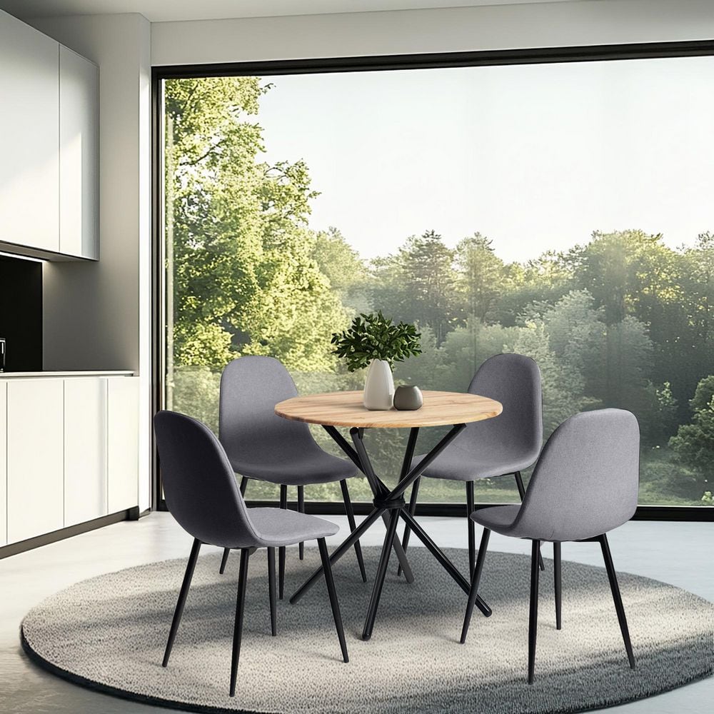 Homy Casa CHARFONTANA Modern 5-Piece Natural Oak Round Wood Dining ...