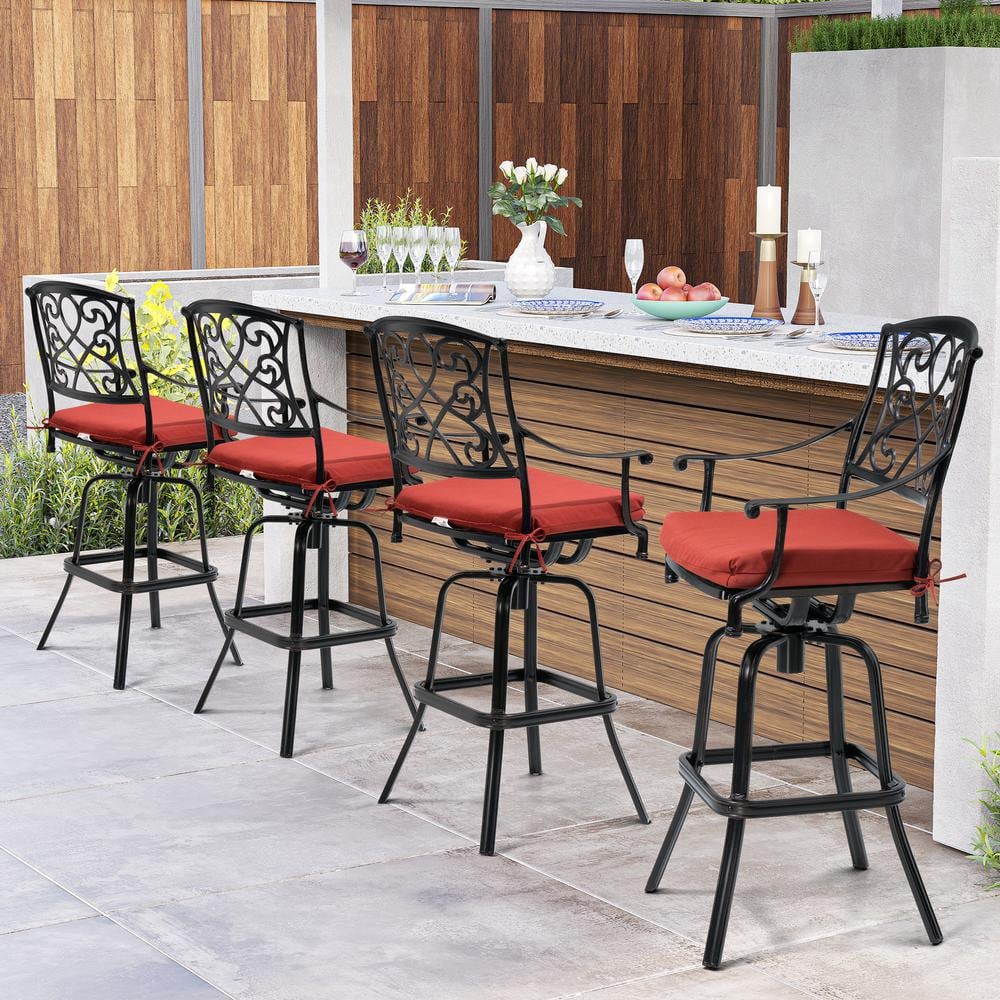 Pellebant Bar Height Arm Chair Swivel Cast Aluminum Outdoor Bar Stool ...