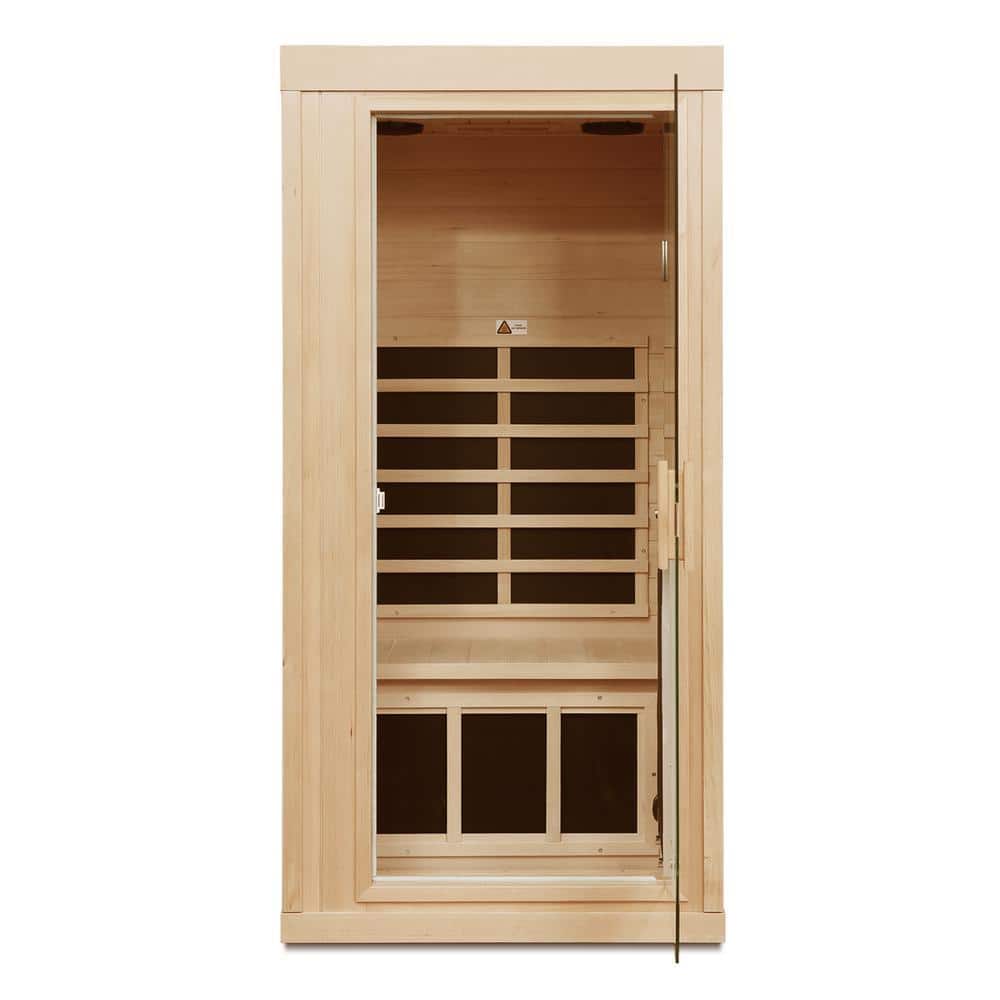 Xzkai 1-Person Outdoor Solid Wood Infrared Sauna with LED Reading Light ...