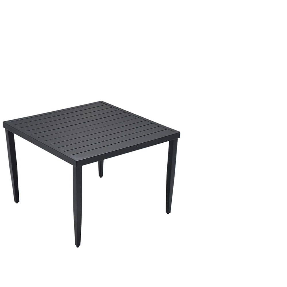 Tenleaf 40" Black Square Metal Outdoor Coffee Table with Umbrella Hole ...