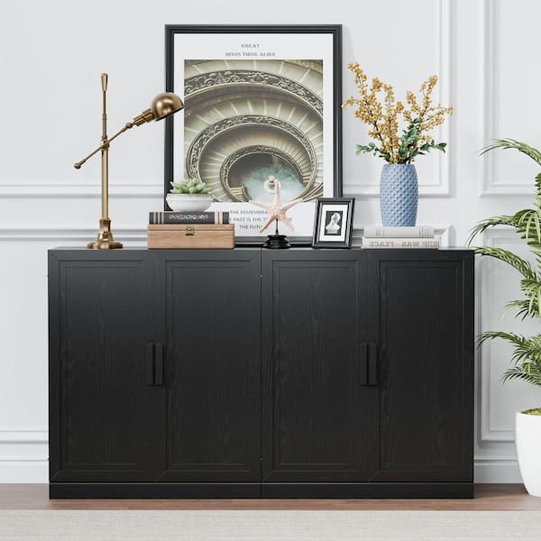 Lirago Modern Black Wood 72 in. Buffet Sideboard with Doors and 4 ...