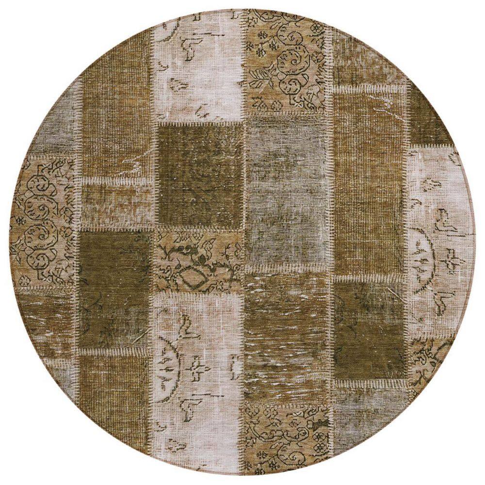 HomeRoots Brown, Ivory 8 ft. Round Woven Plaid Polyester Round Indoor ...