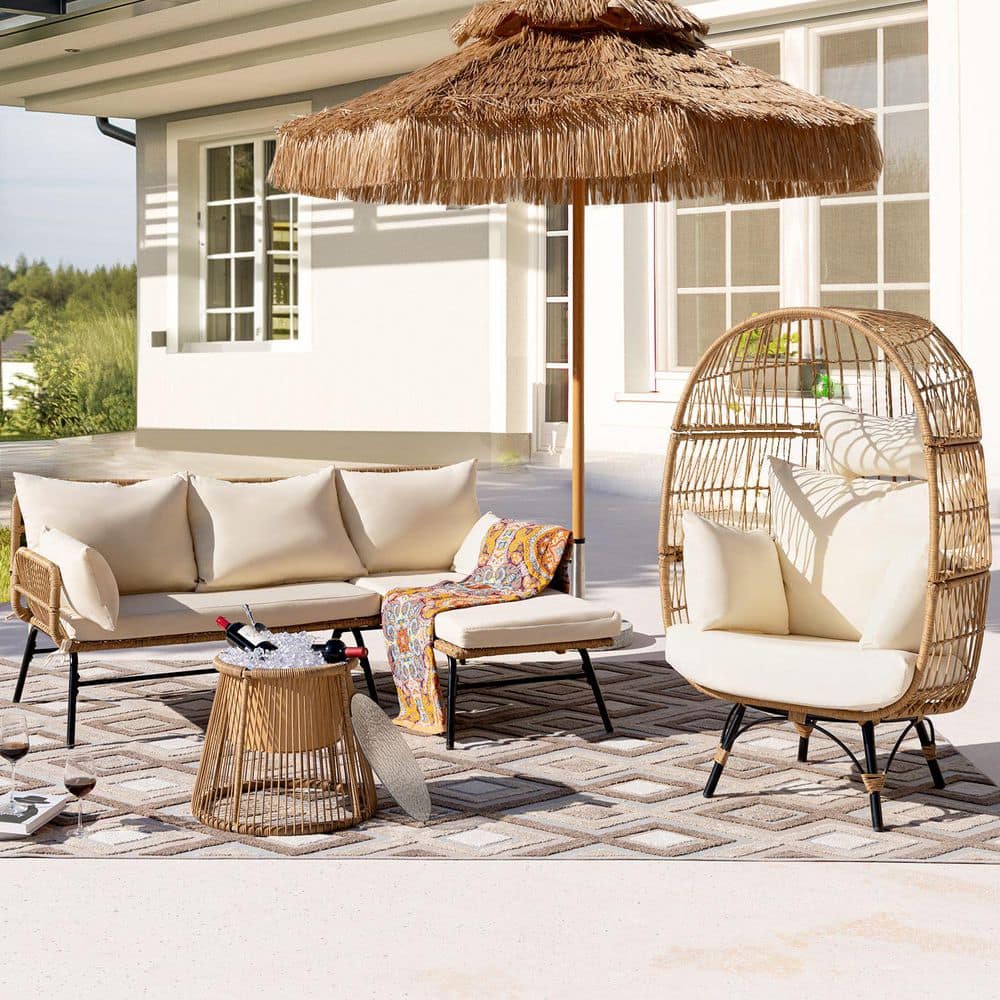 FINCATI 3-Piece Boho Outdoor Sectional Furniture Patio Wicker ...