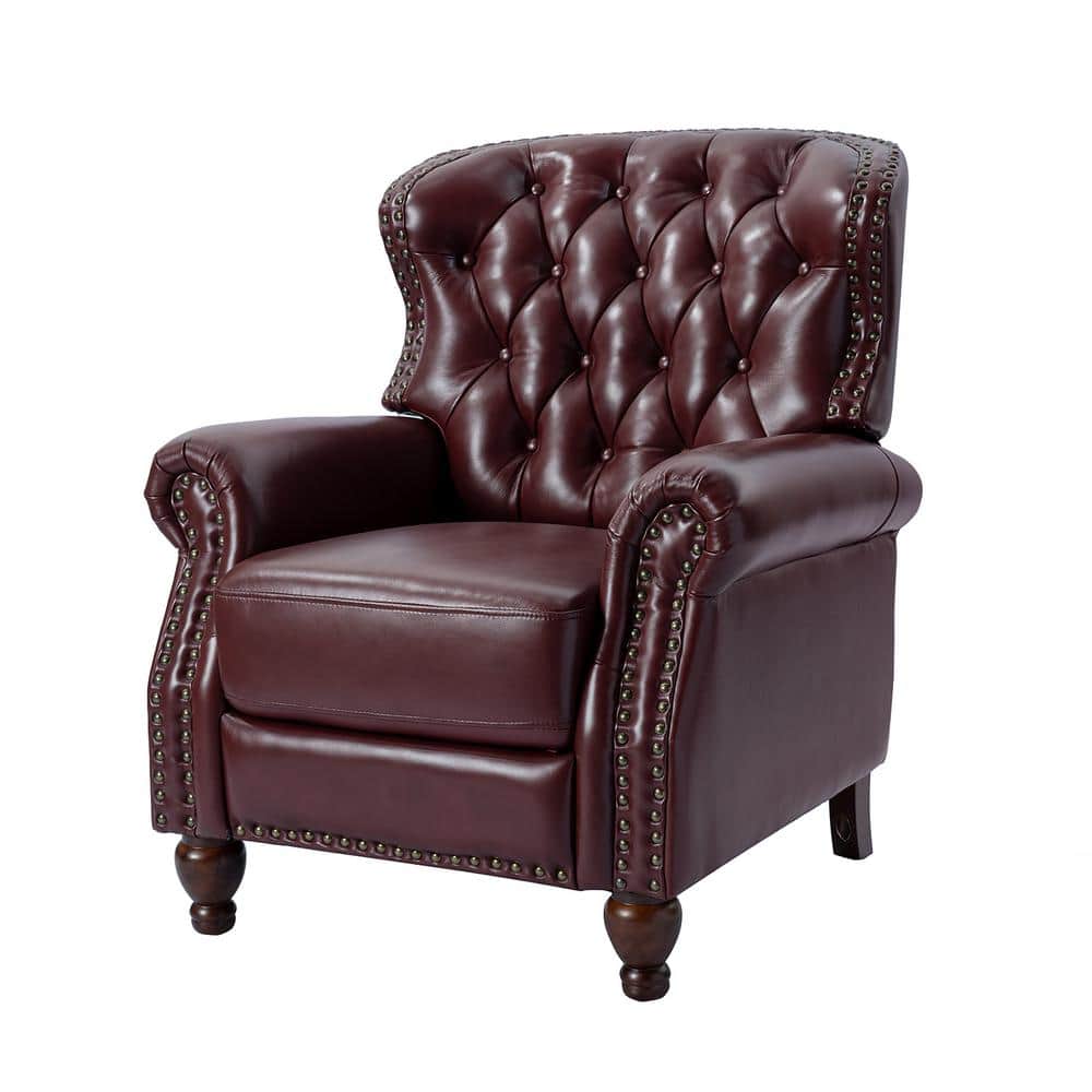 JAYDEN CREATION Isabel Burgundy Genuine Leather Recliner with Tufted ...