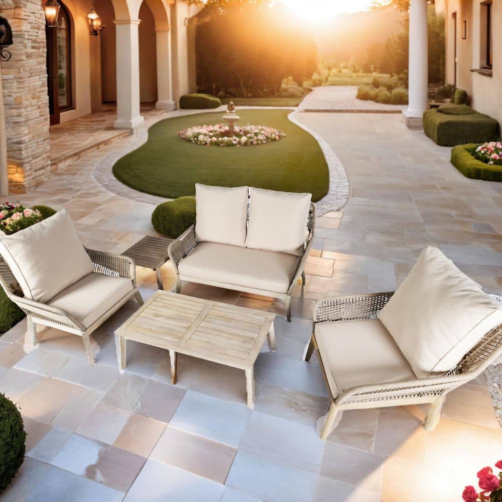 moda furnishings Hawise 5-Piece Acacia Wood Patio Outdoor Conversation ...