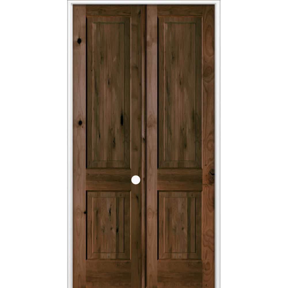 Krosswood Doors 48 in. x 96 in. Rustic Knotty Alder 2-Panel Left Hand ...