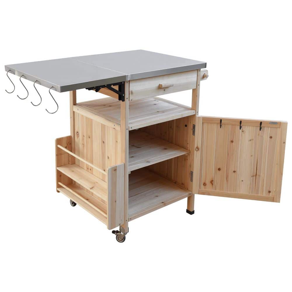 Natural Outdoor Grill Cart, Rolling Storage Cabinet with Drop Leaf NGC ...