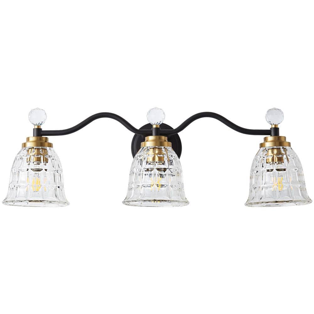 Deyidn 26. 77 in. 3-Light Black Bathroom Vanity Light with Bell Glass ...