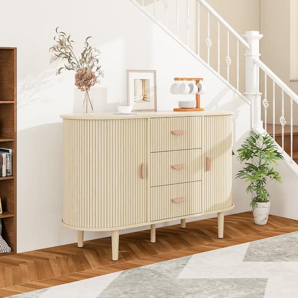 Logmey Natural Wood MDF 47.3 in. Sideboard with 2-Sliding Doors and 3 ...