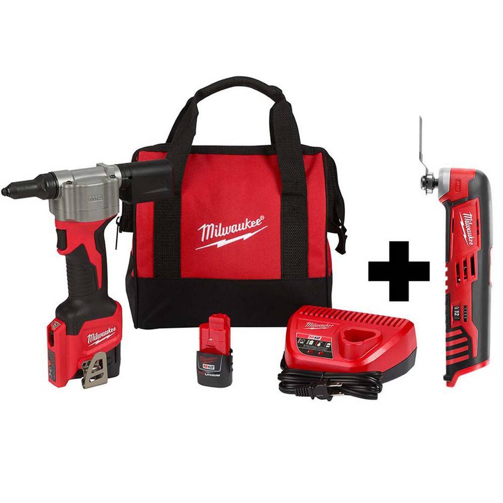 Milwaukee M12 12-Volt Lithium-Ion Cordless Rivet Tool Kit with Free M12 ...