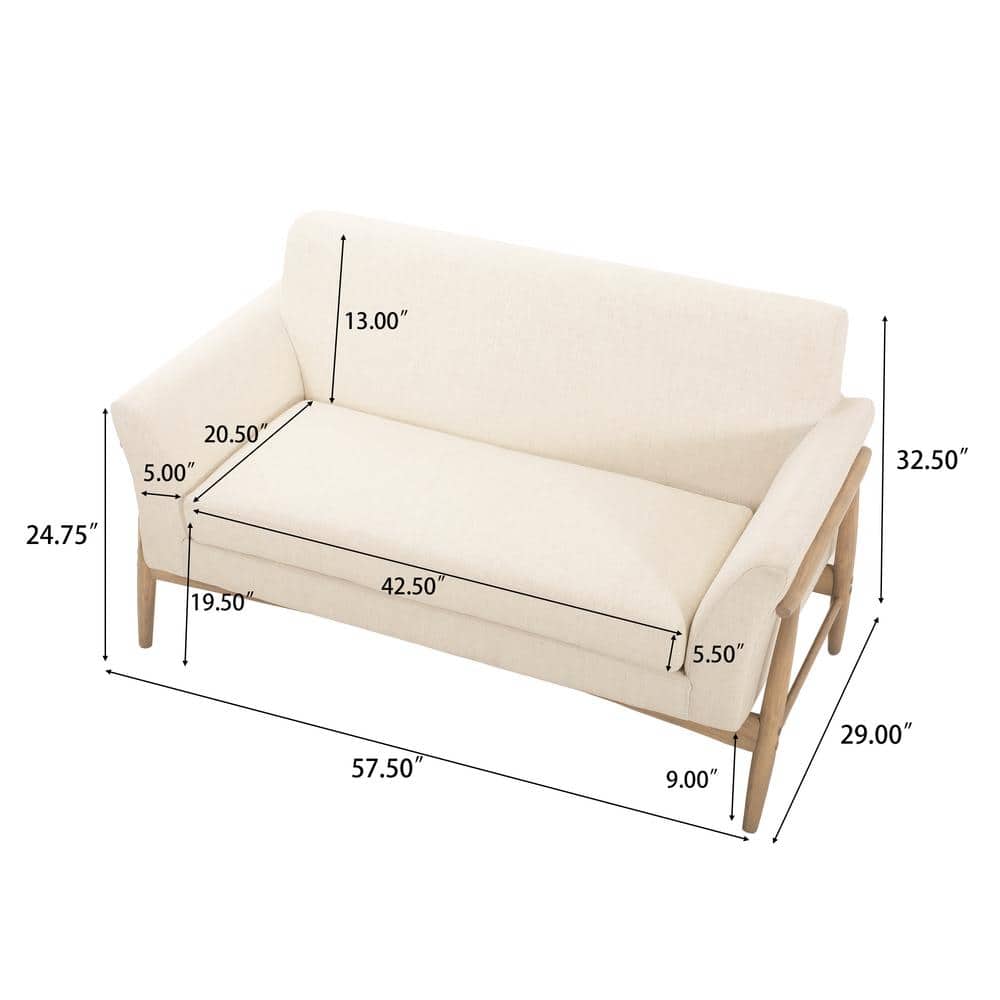 Noble House Tora 57.5 in. W Beige Fabric Cushioned 2-Seater Modern ...