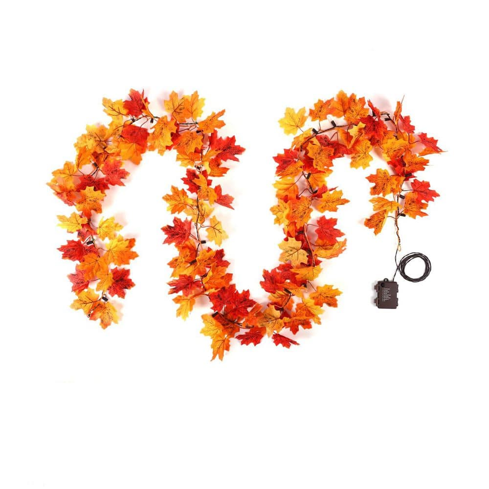 Fall Garland with Lights Battery Operated, 10 ft. 50-Orange Bulbs ...