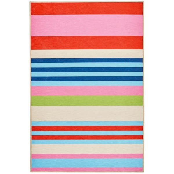 DASH & ALBERT Beach Stripe Machine Washable Multi 5 ft. x 8 ft. Indoor ...