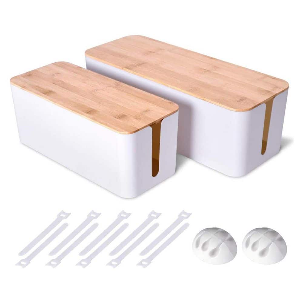 Yichuhaoxi 2 Pack Large Cable Management Box Wooden Style Cord ...