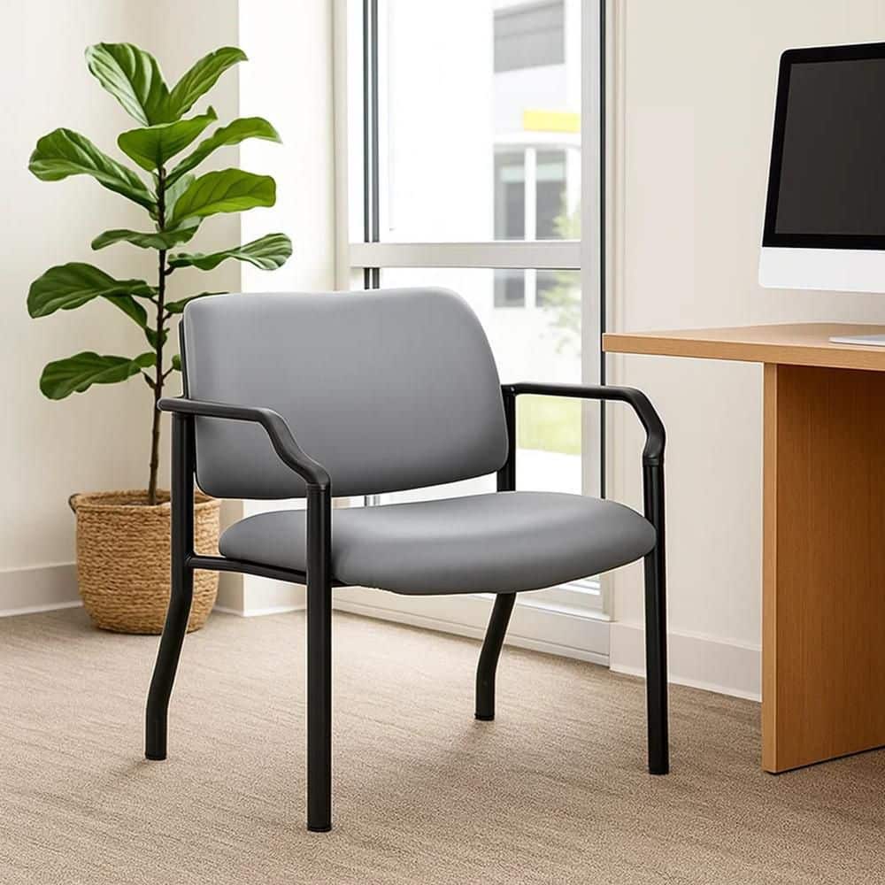 Benjara Theo Vinyl Upholstered Ergonomic Guest Chair in Gray and Black ...