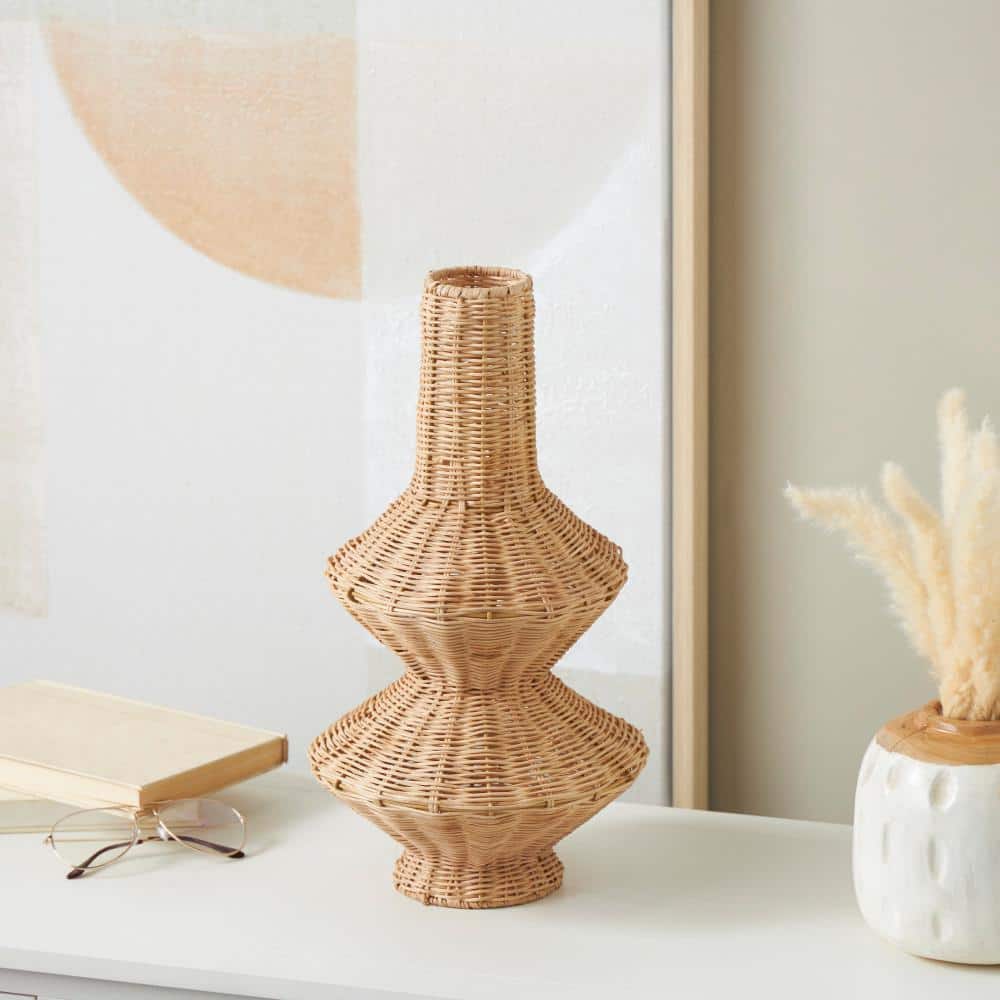 Litton Lane Brown Handmade Woven Fluted Hourglass Rattan Decorative ...