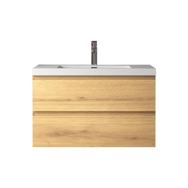 TONA Angela 36 in. Single A. Oak Bath Vanity Wall-mounted Floating ...