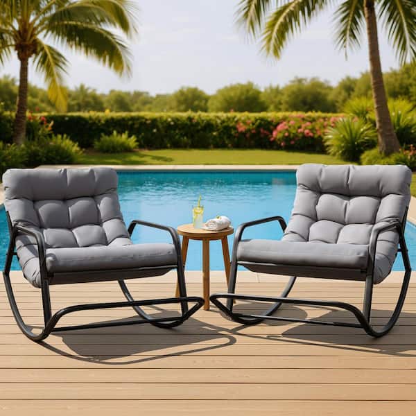 Oversized Gray Metal Outdoor Rocking Chair Papasan Lounge Chair with ...