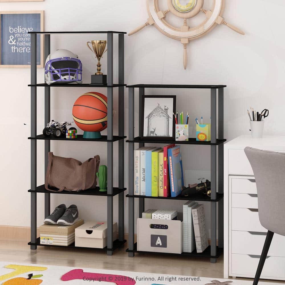 Furinno 57.4 in. Tall Black/Grey 5-Shelves Etagere Bookcases 18123BK/GY ...