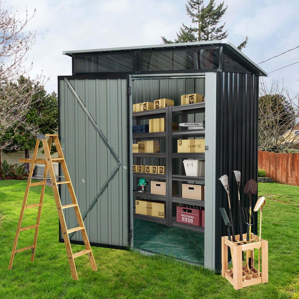 5 ft.W x 3 ft.D Outdoor Metal Storage Shed, Tool House, Galvanized Iron ...