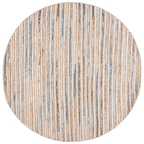 SAFAVIEH Cape Cod 6 ft. x 6 ft. Natural/Light Blue Striped Abstract ...