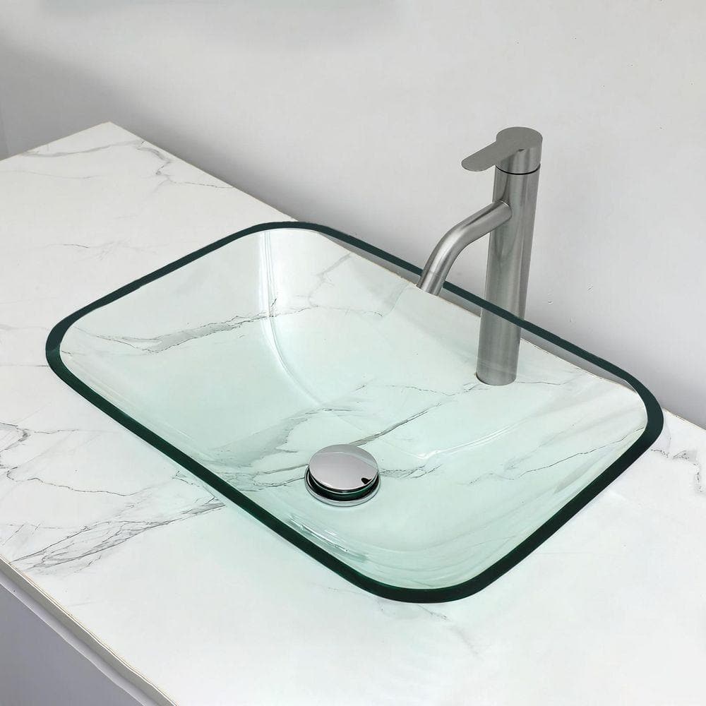 LORDEAR 20 in. Clear Tempered Glass Rectangular Bathroom Vessel Sink ...
