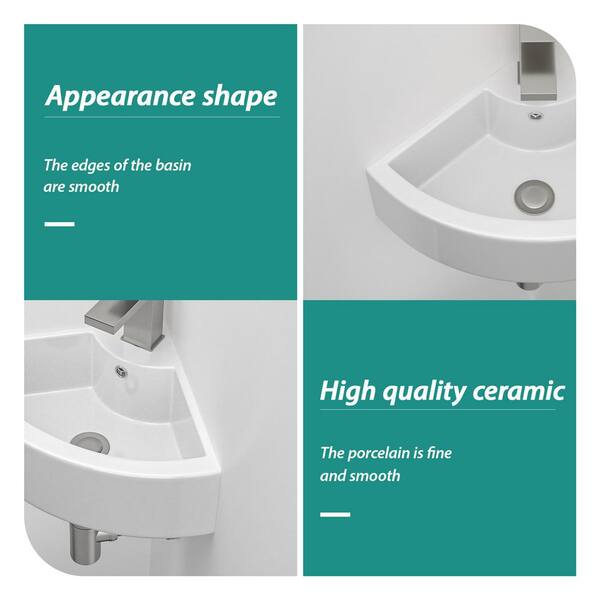 TCYO 5 in. Ceramic Wall-Mounted Triangle Bathroom Sink in White ...