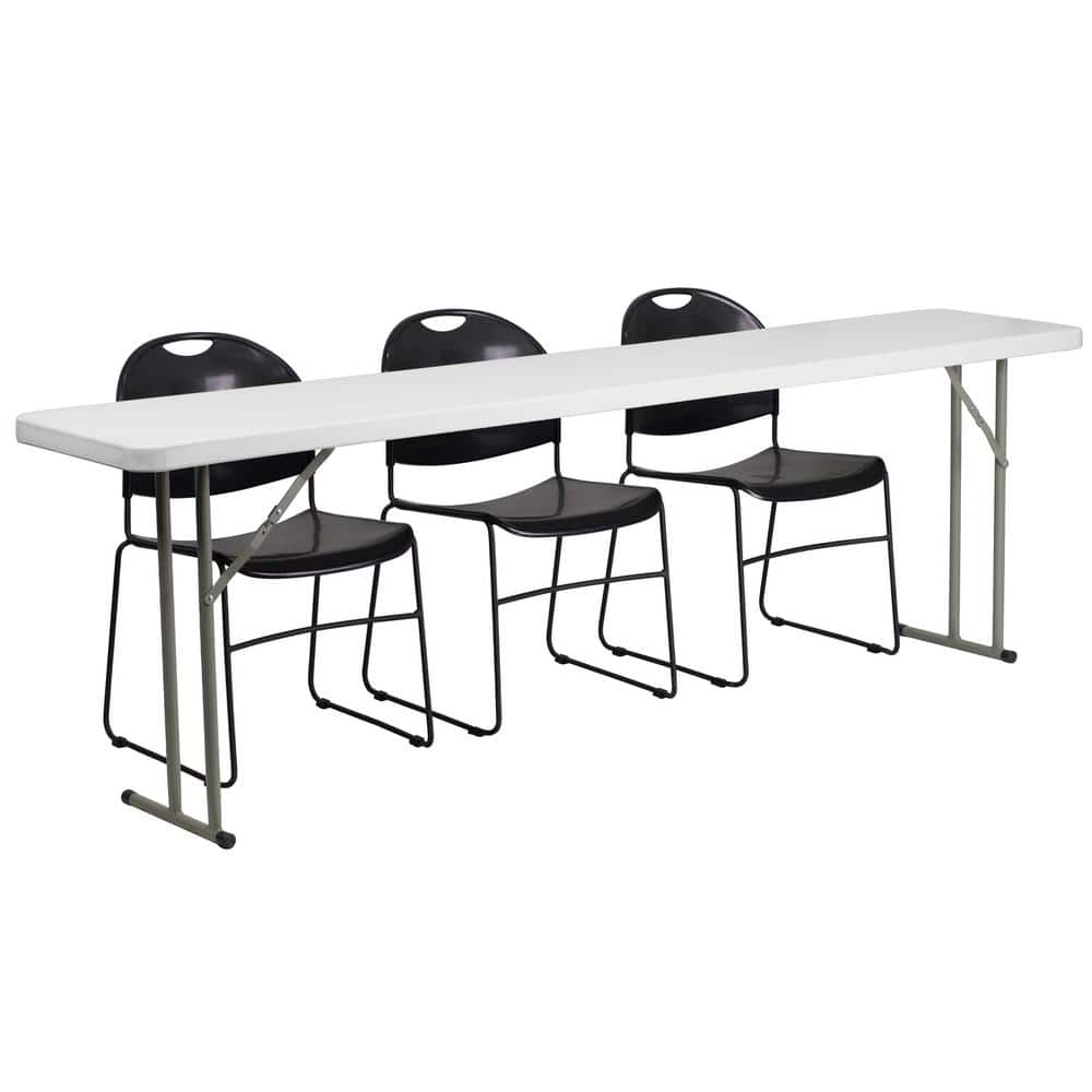 Carnegy Avenue 96 in. Black Plastic Tabletop Plastic Seat Folding Table and Chair Set CGA-RB ...