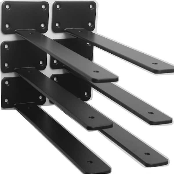 Numhew 6-Pack 10 in. L Black Iron Shelf Bracket, Floating Shelf ...