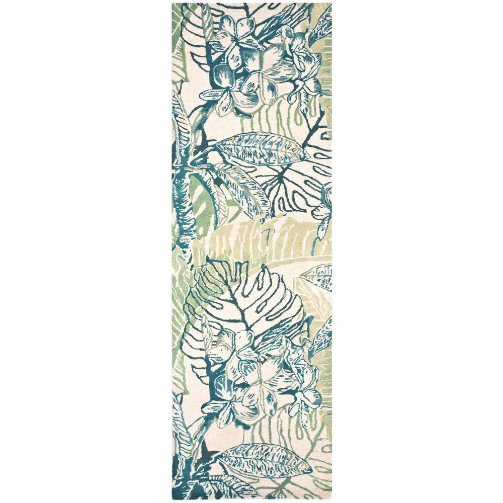 MILLERTON HOME Reva Greige 2 ft. x 10 ft. Tropical Leaves Hand-Tufted ...