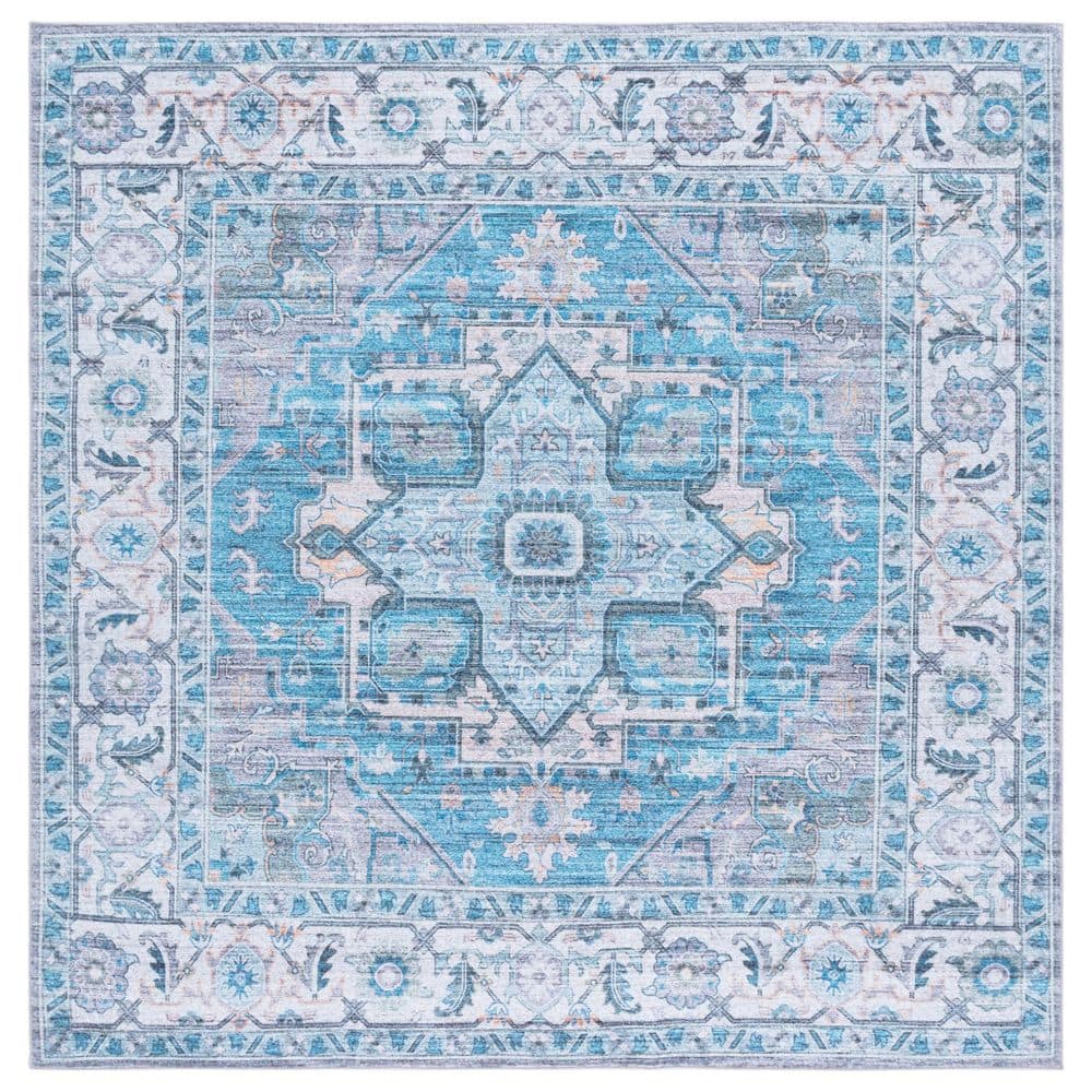 SAFAVIEH Martha Stewart Washable Gray/Turquoise 6 ft. x 6 ft. Machine ...