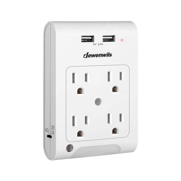 DEWENWILS 2 Pack 4- Outlet Extender with 2 USB Ports, Light Sensor ...