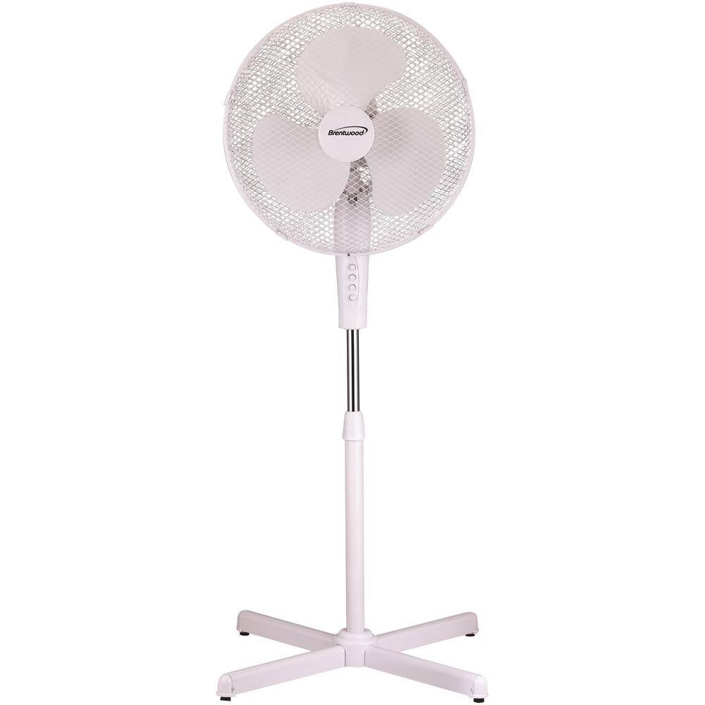 Brentwood 16 in. White Oscillating Pedestal Fan with Metal Grate ...